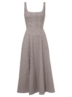 Staud Wells Checked Midi Dress Multicoloured