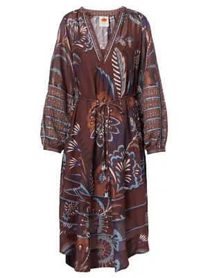 Farm Rio Delicate Garden Printed Maxi Dress - Brown