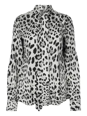 Dolce & Gabbana Leopard-print Silk-blend Shirt - Grey