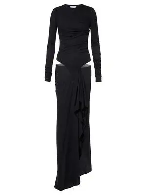Attico Draped Cutout Semi-sheer Maxi Dress - Black