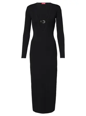 Staud Murphy Ribbed-knit Midi Dress - Black