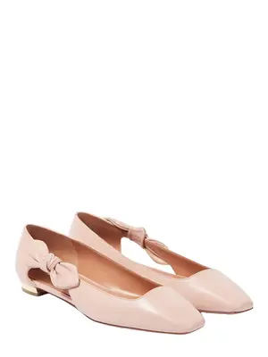 AQUAZZURA Very Bow Tie Leather Ballet Flats - Pink