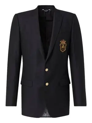 Dolce & Gabbana Patch-appliqué Wool And Silk Blazer - Blue