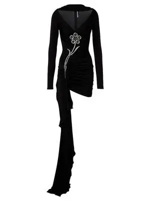 David Koma Embellished Draped Jersey Mini Dress - Black