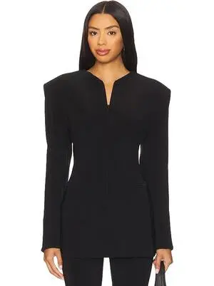 Norma Kamali Long Sleeve Zip Front Jacket With Shoulder Pads - Black