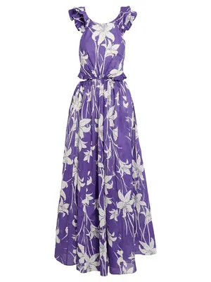 Zimmermann Ruffled Cutout Floral-print Cotton-voile Maxi Dress - Purple