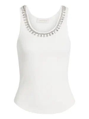 Zimmermann Crystal-embellished Ribbed Tank - Ivory