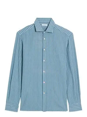 Boglioli Striped Linen And Cottonblend Shirt - Slate Blue