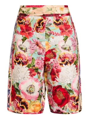 Zimmermann Floral-print Silk And Linen-blend Satin Shorts - Red
