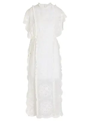 Zimmermann Ruffled Crocheted Lace Ramie Midi Dress - Ivory