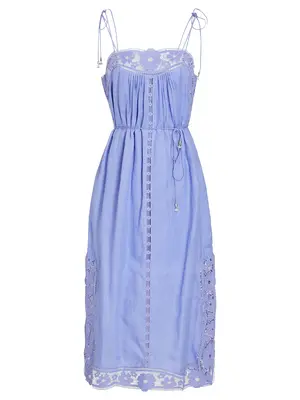 Zimmermann Belted Pleated Linen Midi Dress - Light Blue