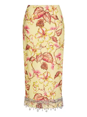 Zimmermann Floral-print Linen Midi Pencil Skirt - Yellow