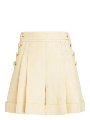 ZIMMERMANN Button-Embellished Pleated Linen Shorts