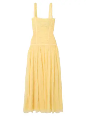 Ulla Johnson Florelle Ruched Chantilly Lace Maxi Dress - Yellow