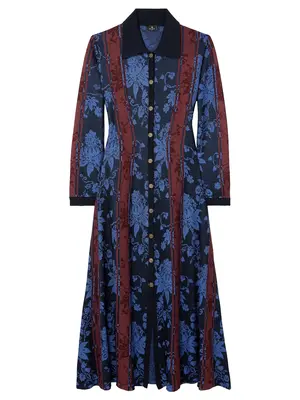 Etro Floral Jacquard-knit Midi Shirt Dress - Blue