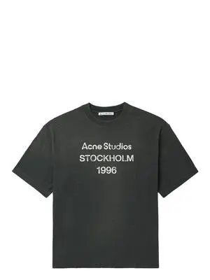Acne Studios Exford Distressed Logo-print Cotton-jersey T-shirt - Gray