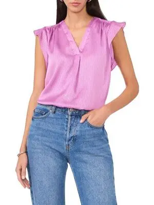 Vince Camuto Tonal Stripe Flutter Sleeve Top - Dusty Lavender