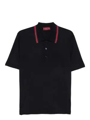 Gucci Web-trim Knitted Polo Shirt - Blue