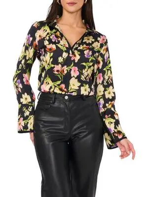Vince Camuto Floral Long Sleeve Shirt - Rich Black