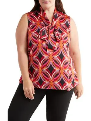 TAHARI ASL Abstract Geo Print Top - Black Rose