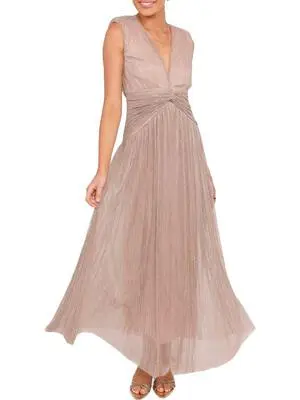 PETAL & PUP Cara Metallic Maxi Dress - Rose Gold