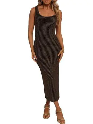 PETAL & PUP Jemma Metallic Sleeveless Rib Maxi Dress - Black/gold