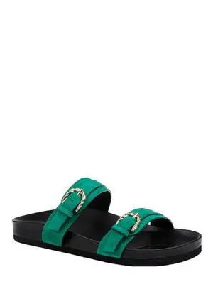 L'Agence Gaelle Slide Sandal - Green Suede