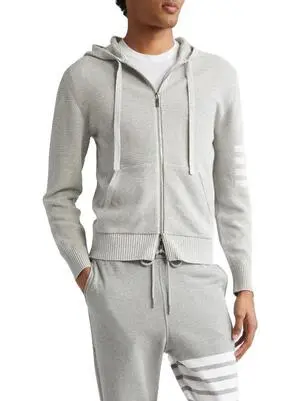 Thom Browne Textured Stitch Linen & Cotton Zip Hoodie - 065 Lt Grey