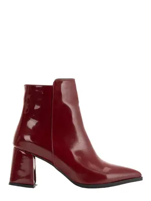 FOREVER & ALWAYS SHOES Edith Pointed Toe Ankle Boots Burgundy Patent