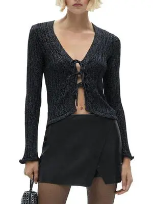 Mango Metallic Cardigan - Black