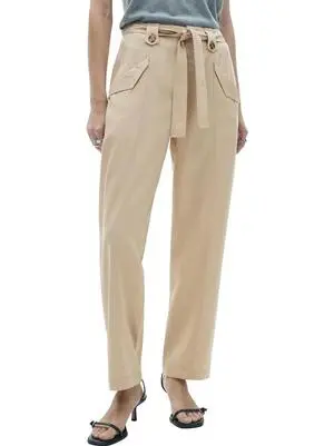 MANGO MANGO Belted Linen Blend Pants