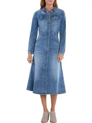 WASH LAB DENIM Amalie Long Sleeve Shirt Dress - Retro Blue