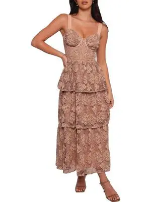 PETAL & PUP Shania Tiered Lace Dress - Brown Multi