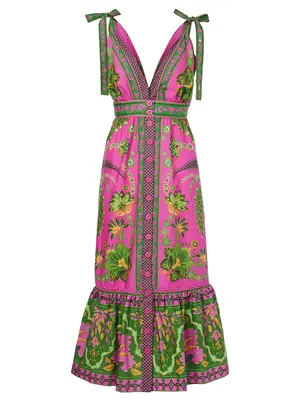 Farm Rio Ana Tapestry Midi Dress - Pink