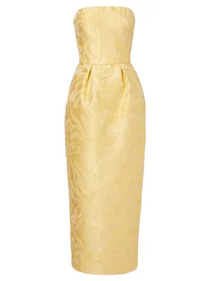 Monique Lhuillier Floral Jacquard Cocktail Dress - Yellow
