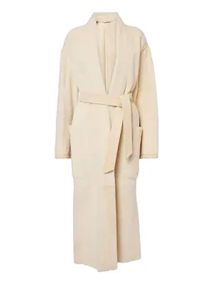 Max Mara Glassa Leather Shearling Coat - White
