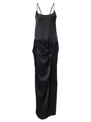 Attico Gathered Satin Slip Dress - Black