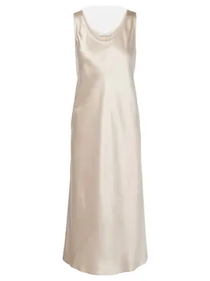 Max Mara Banjo Silk Satin Midi Dress - Beige
