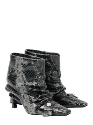 Attico Juno 95 Snake-effect Leather Ankle Boots - Black