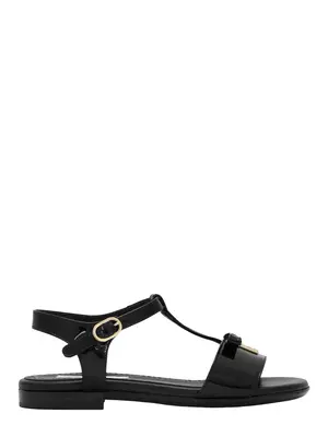Dolce & Gabbana Patent Leather Sandals With Metal Dg Logo - Black