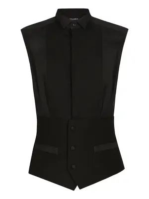 Dolce & Gabbana Sleeveless Cotton Tuxedo Shirt - Black