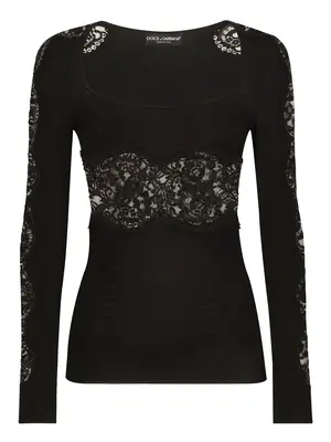 Dolce & Gabbana Viscose Sweater With Lace Inserts - Black