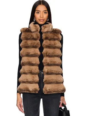Jocelyn Plush Faux Fur Reversible Vest - Beige