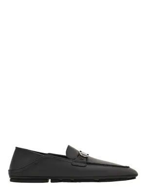 FERRAGAMO Gancini-plaque Leather Loafers - Black