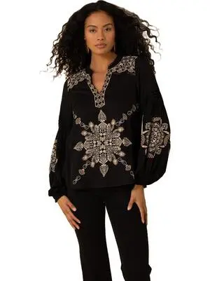 Hale Bob Hale Bob Elliott Embroidered Twill Blouse Black