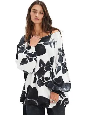 Free People We The Free Painters Garden Pullover Black/white Combo