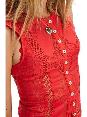Free People Jae Knit Top Poppy Red