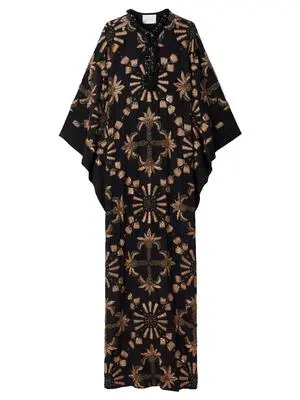 Johanna Ortiz Golden Hour Embellished Embroidered Silk Crepe De Chine Maxi Dress - Black