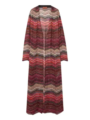 Missoni Sequined Striped Metallic Crochet-knit Cardigan - Burgundy