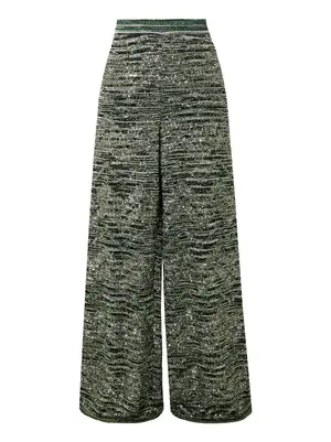 Missoni Sequin-embellished Crochet-knit Wide-leg Pants - Green
